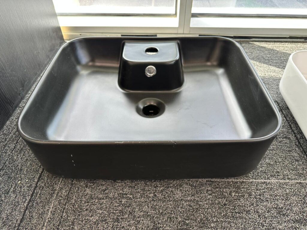 Matte Black Square Basin With Integrated Tap Deck – Modern Industrial ...