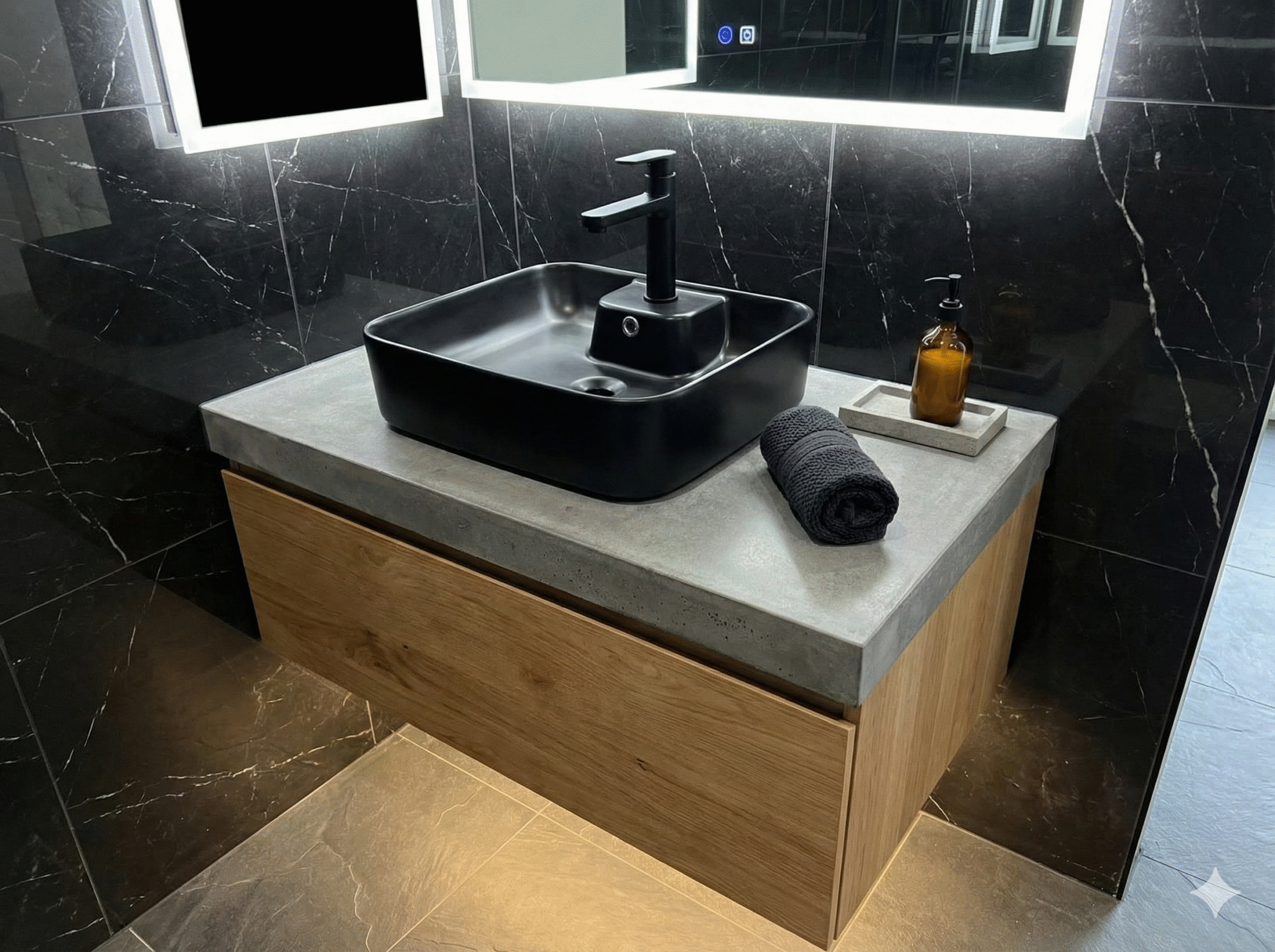 Matte Black Square Basin With Integrated Tap Deck – Modern Industrial ...